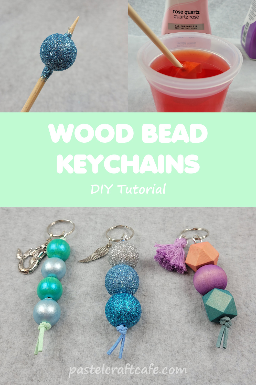 Wood Bead Keychains - Three Ways to Make Them - Pastel Craft Cafe